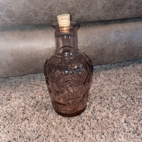 Dining | Vintage Pink Glass Bottle Decanter Embossed With Raised Maple ...